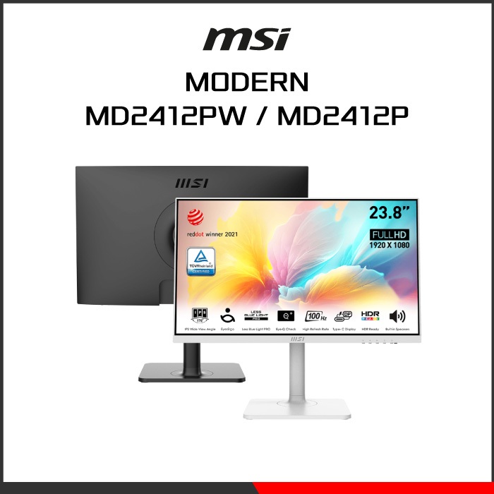 Monitor (จอมอนิเตอร์) MSI Modern MD2412PW / MD2412P 23.8" IPS FHD 100Hz TYPE-C FREESYNC | Shopee ...
