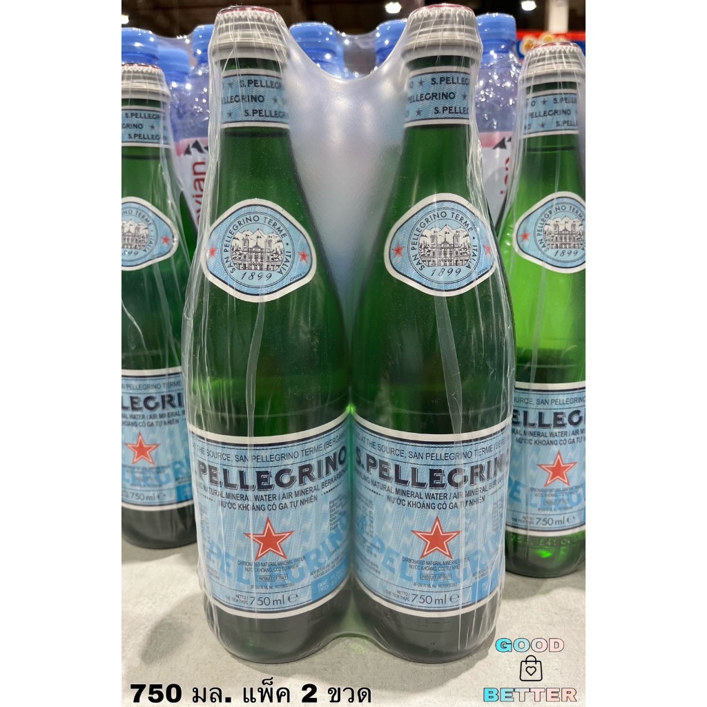 น้ำแร่อัดแก๊สธรรมชาติ ซานเพลิกริโน่ 750มล.แพ็ค 2 ขวด (ขวดแก้ว) San Pellegrino Sparkling Mineral ...