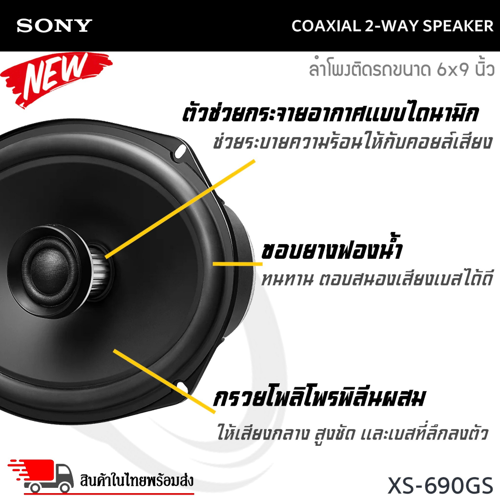 ของแท้!! SONY รุ่น XS-690GS ลำโพง 6x9 นิ้ว แกนร่วม 2 ทางเสียงดี รองรับกำลังขับสูงสุด 420วัตต์ ...