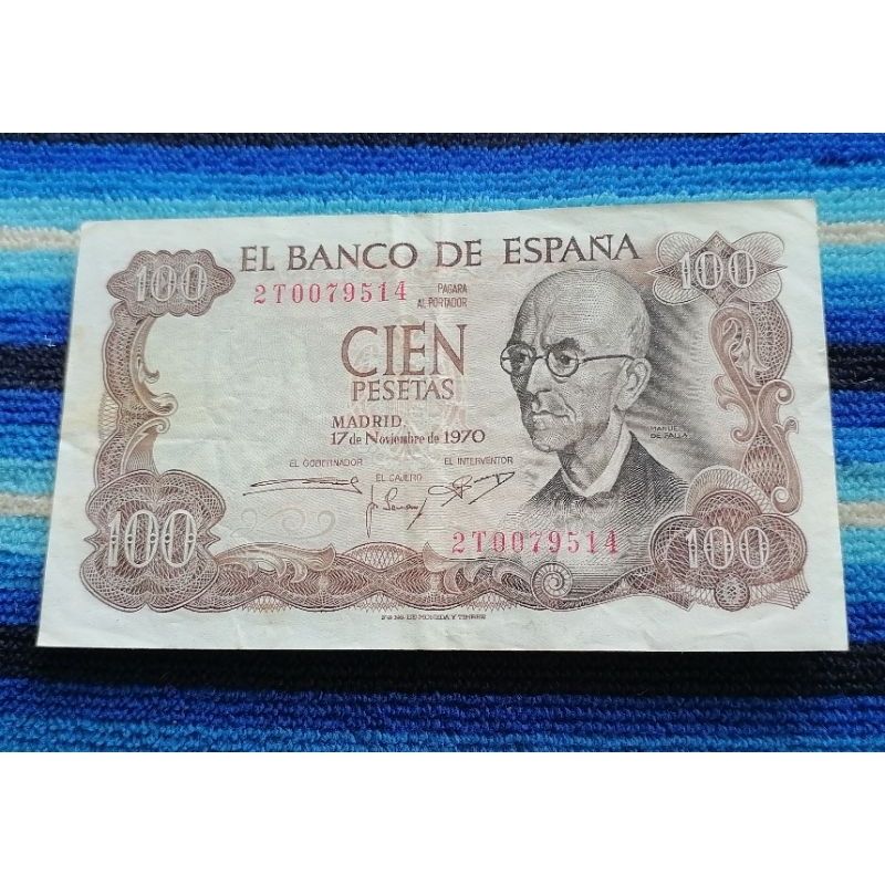 ธนบัตร สเปน 100 ปี A 1970 (74) SPAIN 100 PESETA NOTE IN UNC GRADE ...