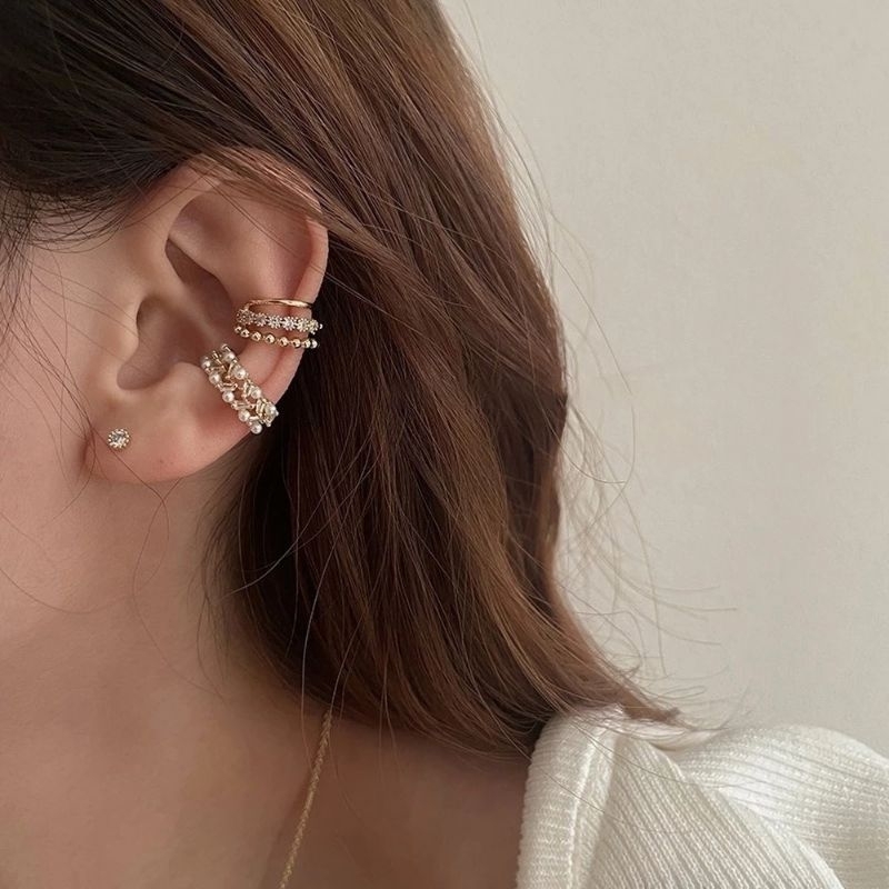 ต่างหูหนีบลูกปัดมุกคริสตัล • Tiny pearl crystal ear cuff | Shopee Thailand