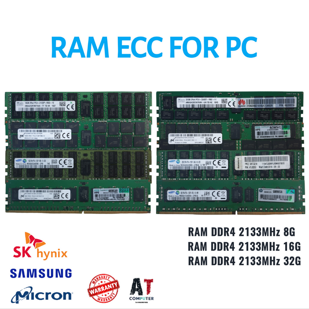 RAM ECC DDR4 PC4-2133P 2133MHZ 8GB / 16GB / 32GB SAMSUNG SK HYNIX MICRON 1RX4 2RX4 Server ...