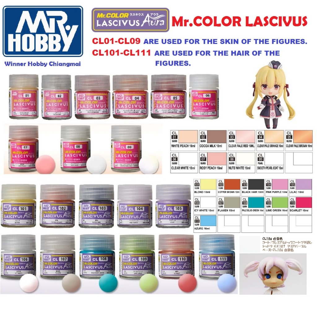 MR.COLOR LASCIVUS Mr Hobby CL01-CL09 for skin , CL101-111 for hair สีทำ ...