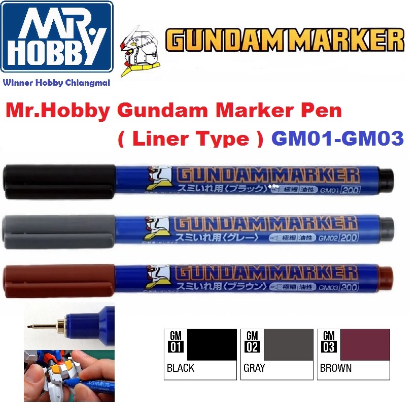 Gundam Marker Panel Line MR.HOBBY ปากกา หัวเข็ม GM01สีดำ, GM02 สีเทา ...