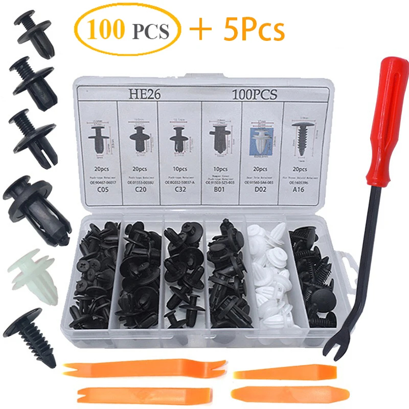 100/620pcs หมุดกิ๊บล็อค หมุดกิ๊บล็อคกันชน ชิ้นรถยนต์ คลิปผสมรถ หมุด ...
