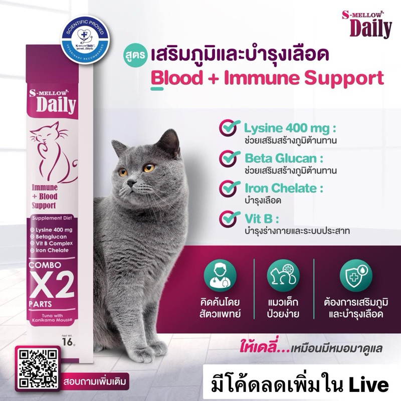 *ยกกล่อง 24 ซอง* S-Mellow Daily อาหารเสริมแมวเลียสูตรไลซีน400mg+บำรุง ...
