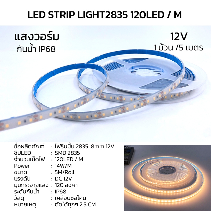 LED STRIP LIGHT 2835 ไฟเส้นกันน้ำ 12V 24V IP68 LED120/M | Shopee Thailand