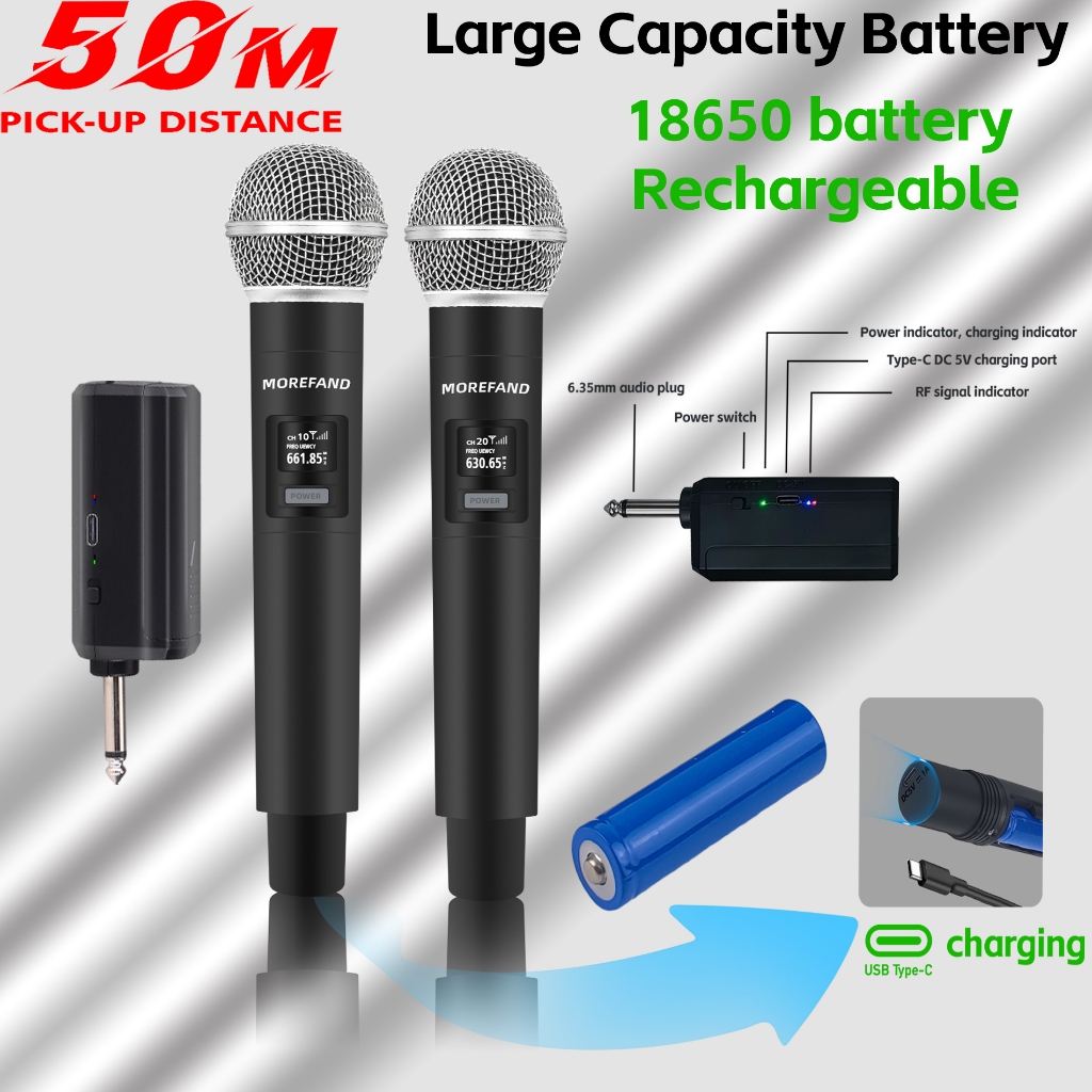 ไมโครโฟนไร้สาย(ใส่สายก็ได้ )2IN1ไมค์ลอย สีดำ พกพาง่าย Wireless ...