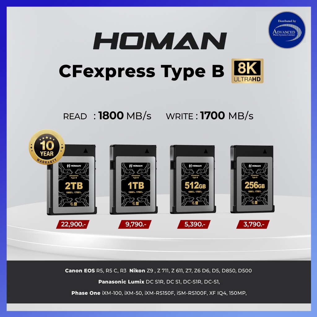 Homan CFexpress Card Type-B รองรับไฟล์ 8K RAW (รับประกัน 10 ปี) | Shopee Thailand