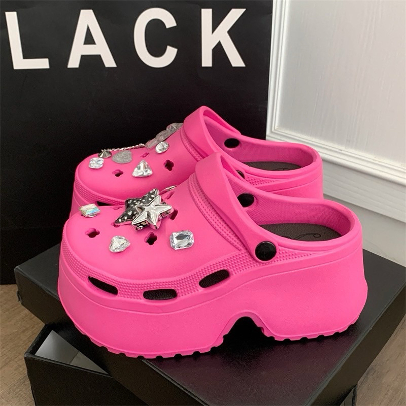 รองเท้าหัวโต รองเท้าผู้หญิงแฟชั่น ส้นสูง หนา 7 ซม พื้นนิ่ม ใส่สบาย พร้อมตัวติด EVA LINK-2 พร้อม ...