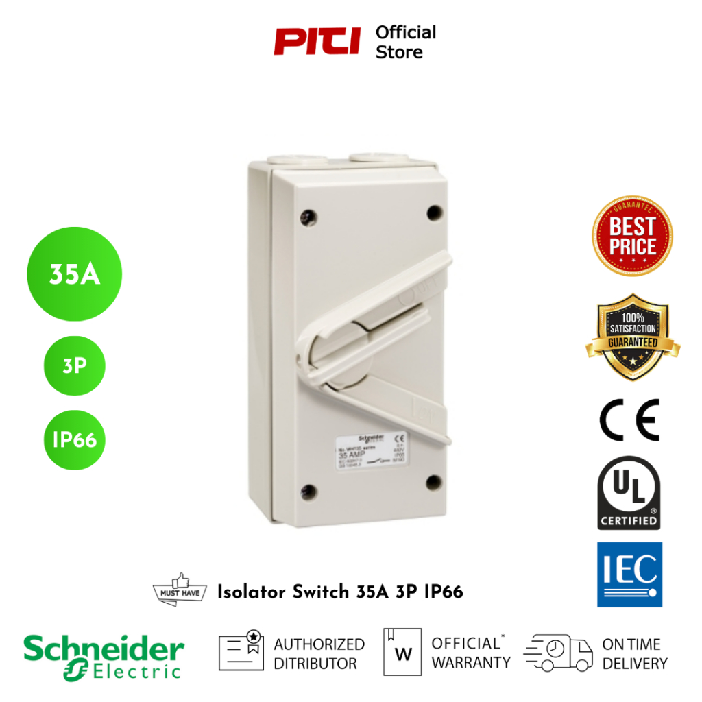 Schneider Isolator Switch 35A 3P สวิตช์สําหรับแยกวงจร รหัส WHT35_GY IP66 รุ่น Kavacha สําหรับ EV ...