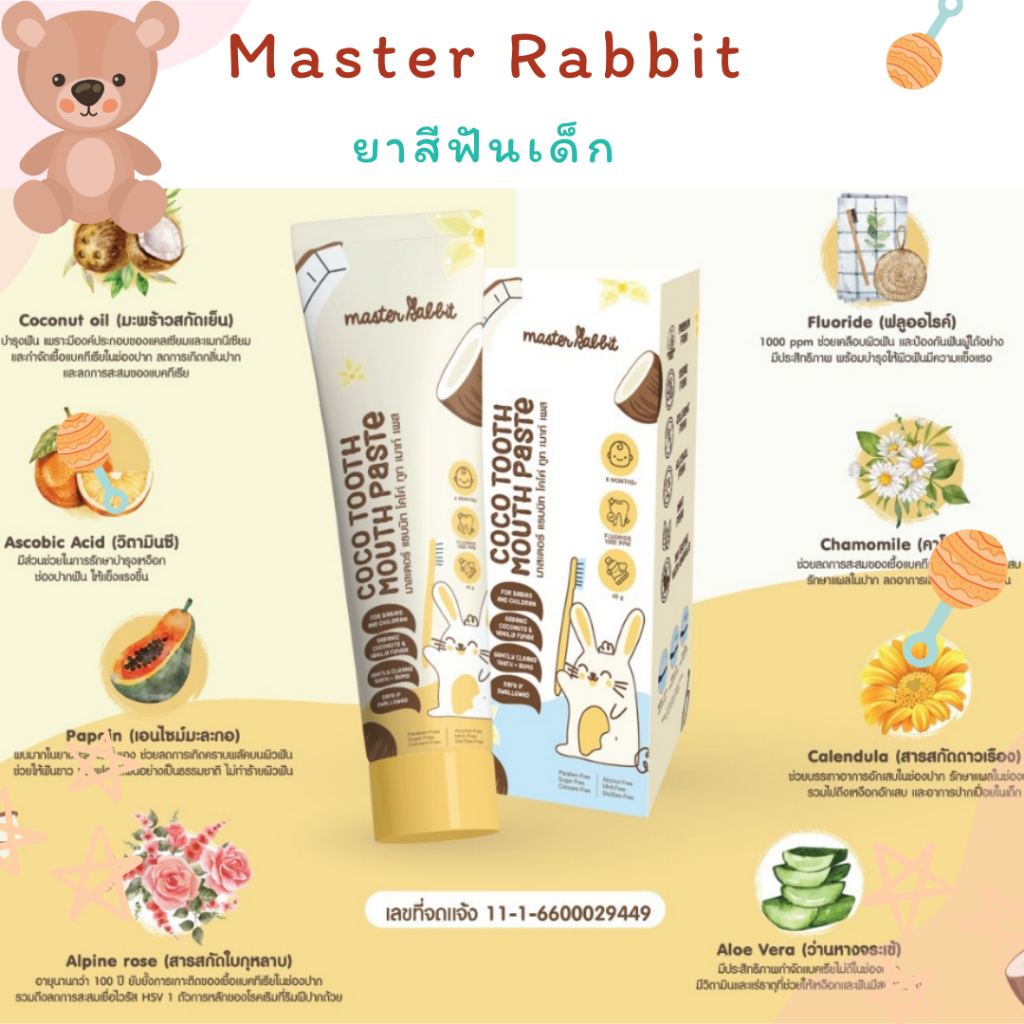 มาสเตอร์แรบบิท (Master rabbit) ยาสีฟันสำหรับเด็ก ขนาด40 กรัม สำหรับวัย ...
