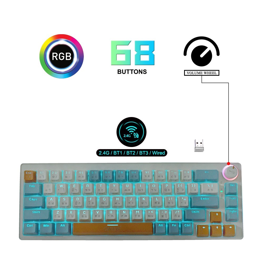 Oker คีย์บอร์ดไร้สายไฟ RGB รุ่น K68 เชื่อมต่อได้ 5 ช่องทาง Bluetooth1 ...