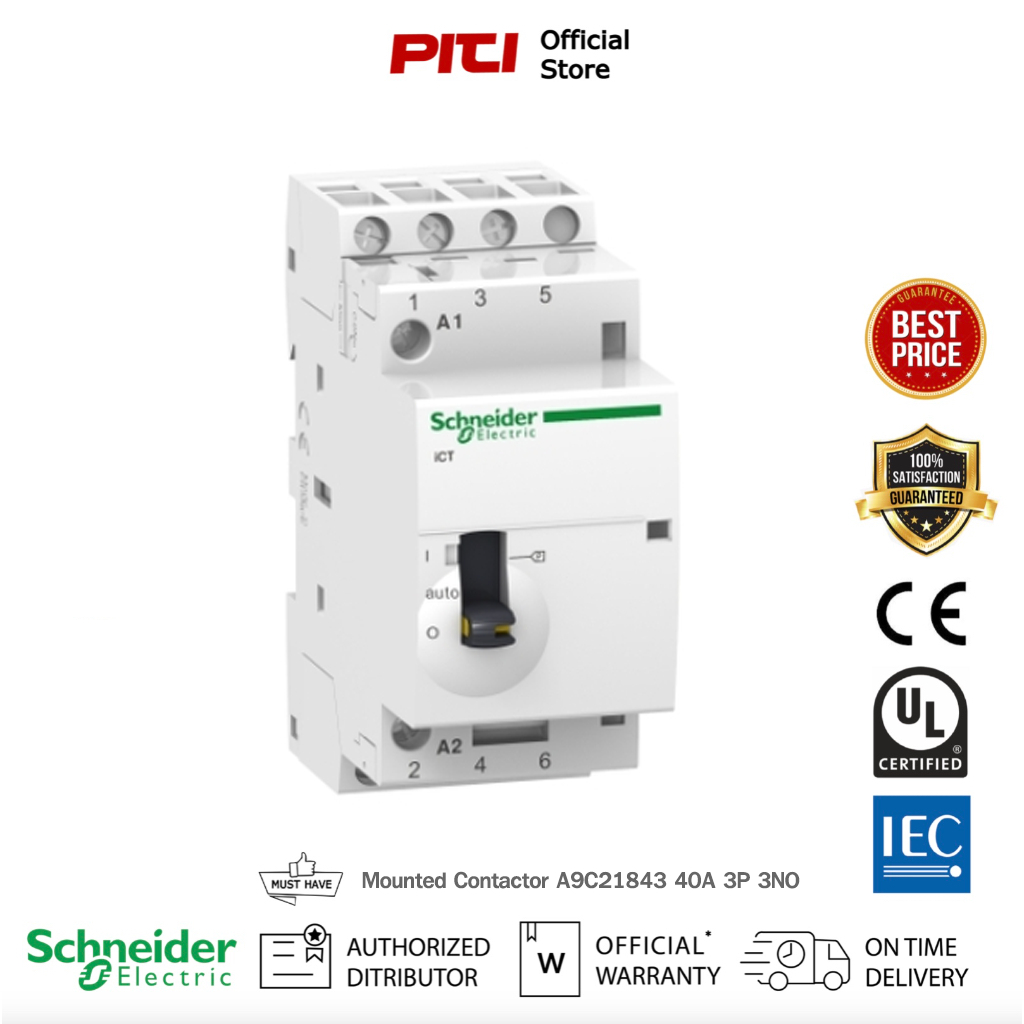 Schneider Mounted Contactor A9C21843 40A 3P 3NO iCT Manual Control ...
