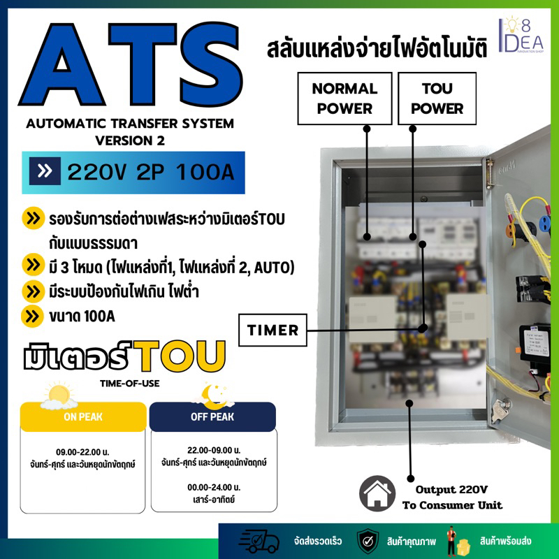 ตู้ ATS Automatic Transfer System 220V 2P 100A สวิตซ์สลับแหล่งจ่ายมี ...