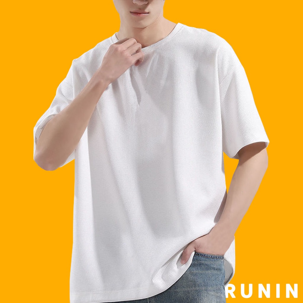 RUNIN เสื้อยืด ไหล่ตก รุ่นวาฟเฟิลคลาสสิก ผ้านิ่มนุ่ม เบา ใส่สบาย อยู่ ...