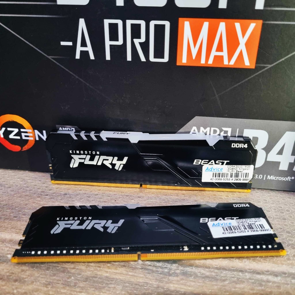 แรมพีซี RAM DDR4 16GB (8GBx2) BUS 3200MHz (หน่วยความจำ) KINGSTON HyperX FURY RGB/KINGSTON FURY ...