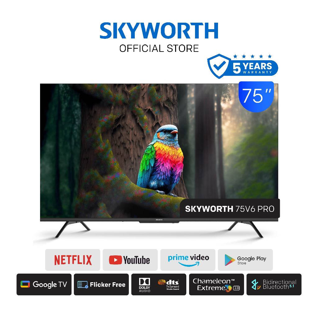 [รับประกัน 5 ปี + ส่งฟรีไม่มีขั้นต่ำ] SKYWORTH 75 นิ้ว Google TV 4K รุ่น 75 PRO รองรับ Netflix ...