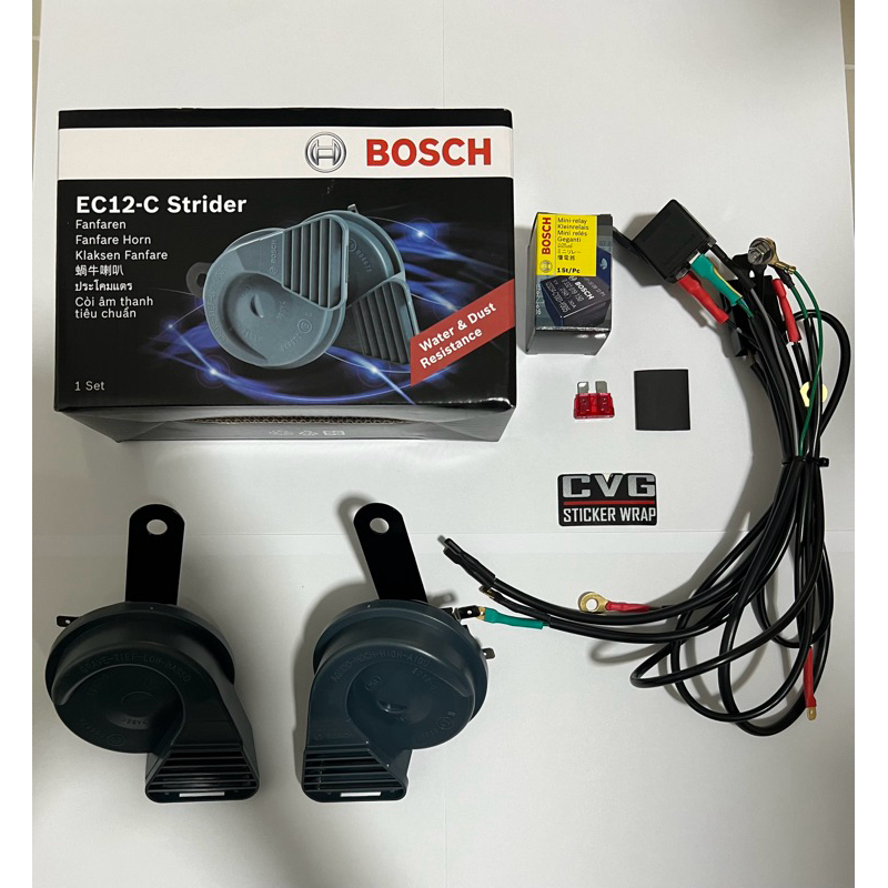 แตร Bosch EC12 C & รีเลย์ Bosch โปรตุเกสแท้ & ชุดสายไฟ สำหรับติดตั้งรถมอเตอร์ไซค์ (แจ้งรุ่นรถทาง ...