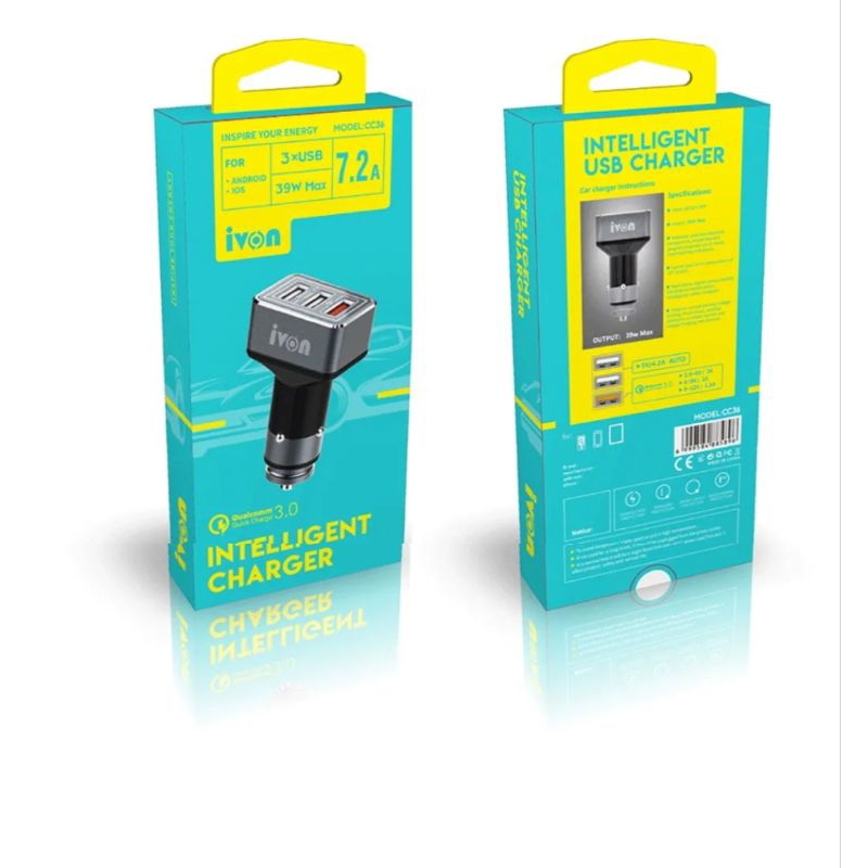 หัวชาร์จในรถ QC3.0 ชาร์จเร็ว 39w ivon USB car charger quick charge หัว ...