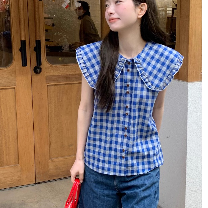 CHAWY 🛋️🥝 gingham cute blouse C4466 เสื้อเบลาส์ เสื้อน่ารักๆ | Shopee Thailand