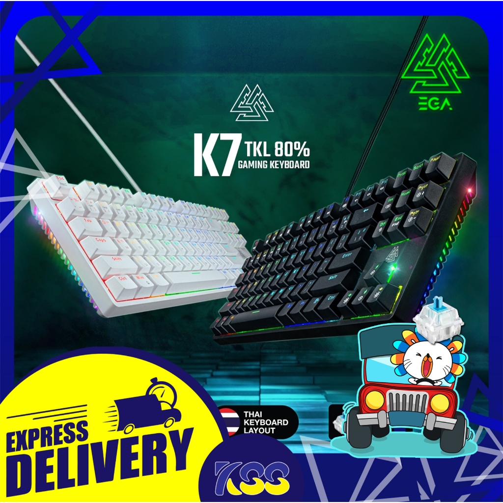 คีย์บอร์ดเกมมิ่ง ไฟ RGB EGA TKL MECHANICAL GAMING KEYBOARD BLUE SW รุ่น ...