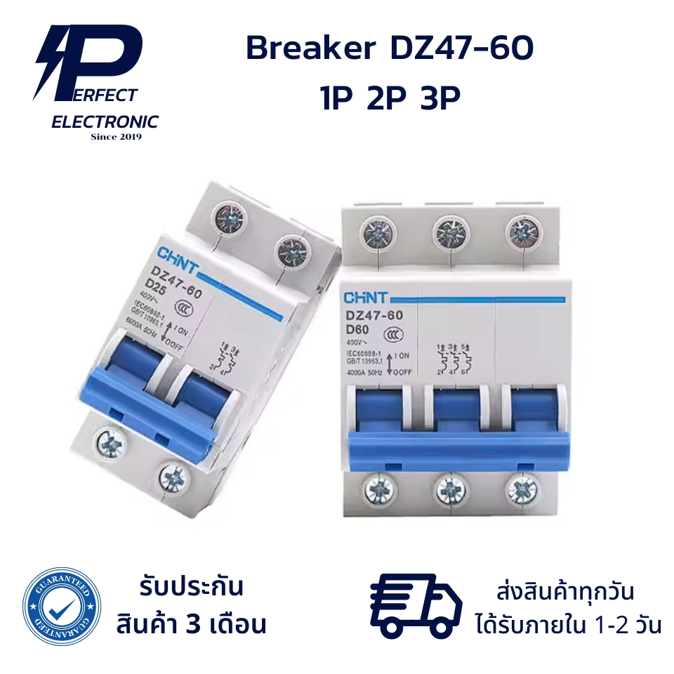 DZ47-60 Breaker 1P 2P 3P ลูกเซอร์กิต เบรคเกอร์ ลูกย่อย (รับประกัน 1 เดือน) สินค้ามีพร้อมส่งในไทย ...