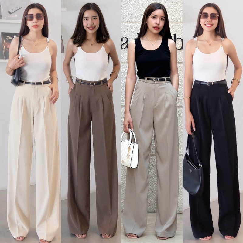 กางเกงขากระบอก เอวสูง รุ่นตะขอหน้า (Classic Lily pants) มีหลายสีให้ ...