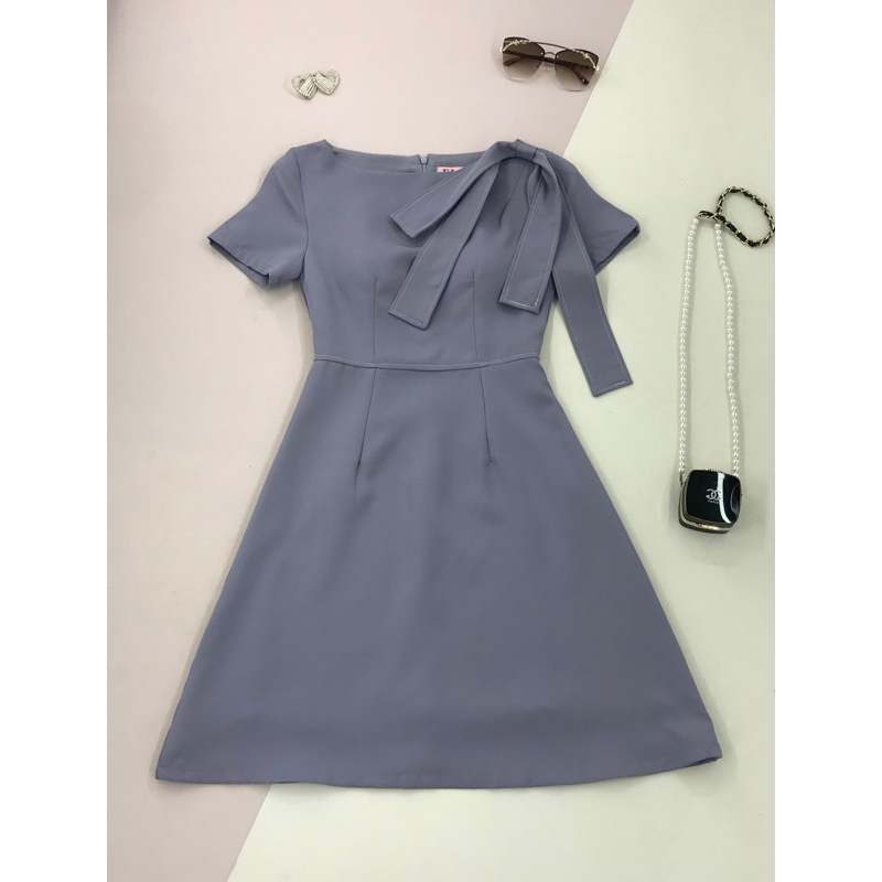 [ELSA] Y023 ชุดเดรสกระโปรงแขนสั้นดีเทลแต่งโบว์ไหล่ ทรงสวยเรียบหรู ใส่ ...