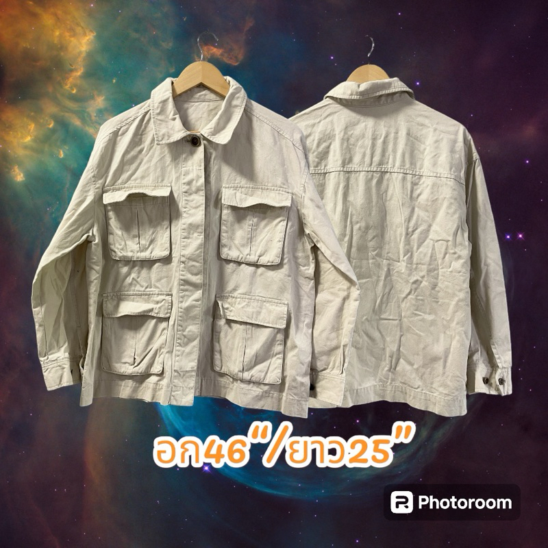 (มือสอง)GU utility jacket เสื้อแจ็กเก็ตสีเบจ | Shopee Thailand