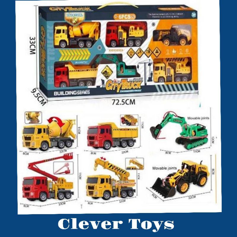 Clever Toys ชุดโมเดลรถก่อสร้างสี 6คัน กล่องใหญ่ | Shopee Thailand