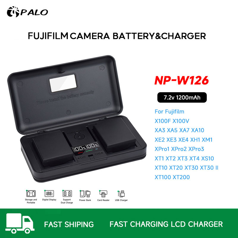 Palo NP-W126 แบตเตอรี่กล้องและเครื่องชาร์จ LCD For Fuji X100V XA5 XA7 XE4 XS10 XT3 XT20 XT200 ...