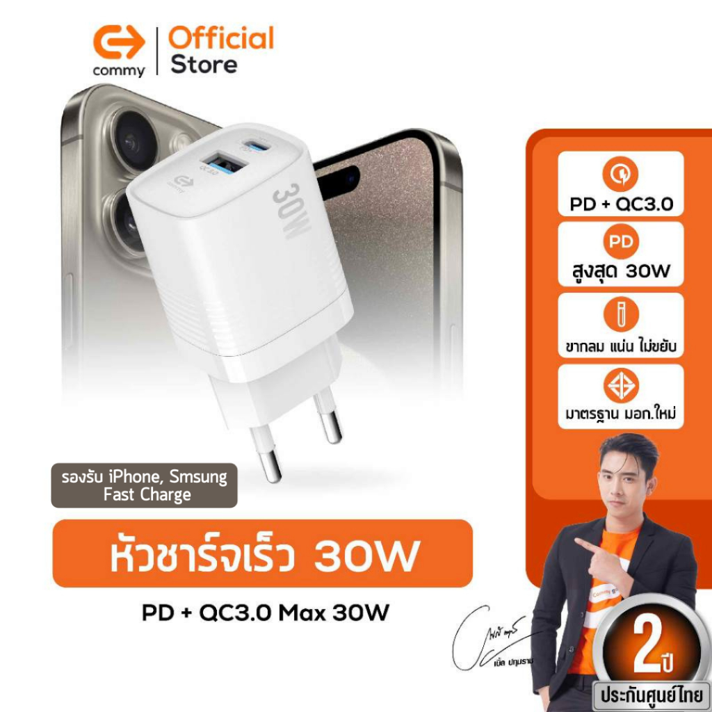 Commy หัวชาร์จเร็ว 20 / 30w / 45w / 65w หัวชาร์จไอโฟน ซัมซุง แอนดรอย รองรับชาร์จเร็วPD รับประกัน ...