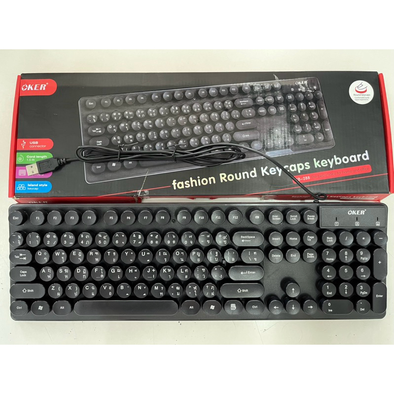 SALE!! คีย์บอร์ดแป้นพิมพ์ไทย/อังกฤษ Oker KB-288 Fashion Round Keycaps ...