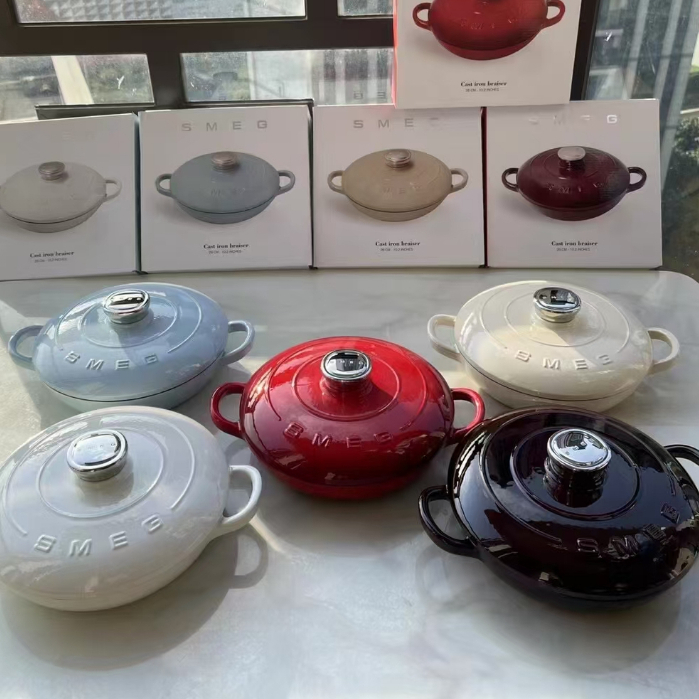 ใหม่ Smeg Collection หม้อ 26 ซม. หม้อเหล็กหล่อหม้อ SMEG 10.2 นิ้ว ...