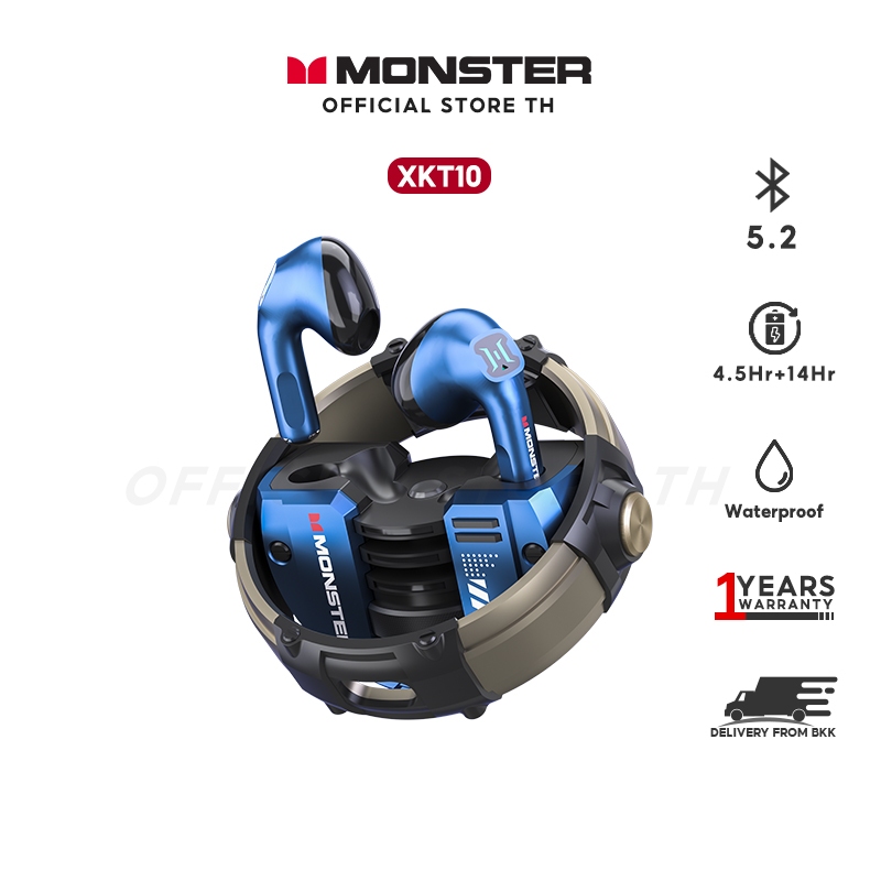 Monster XKT10 BT5.2 หูฟังบลูทูธไร้สาย วัสดุโลหะ โหมดเกม RGB IP54 กันน้ำ ...