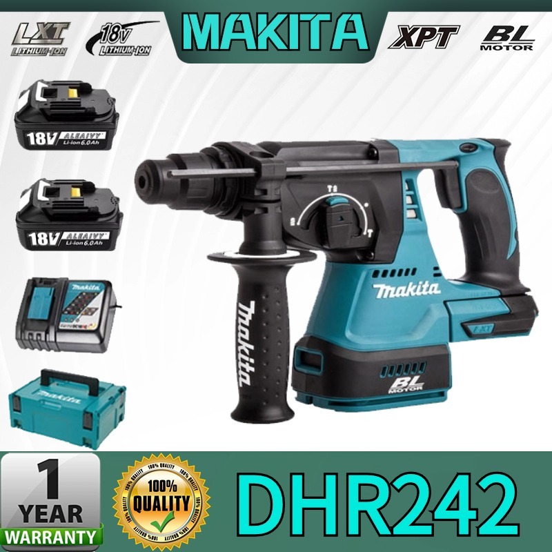 Makita DHR242 (ชุดชาร์จหนึ่งชุดและแบตเตอรี่สองก้อน)18V เครื่องมือค้อน ...