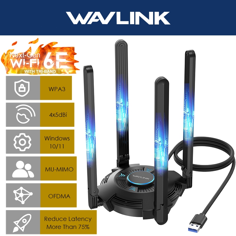 WAVLINK WiFi 6E อะแดปเตอร์ USB WiFi 2.4/5/6GHz อะแดปเตอร์เครือข่ายไร้ ...