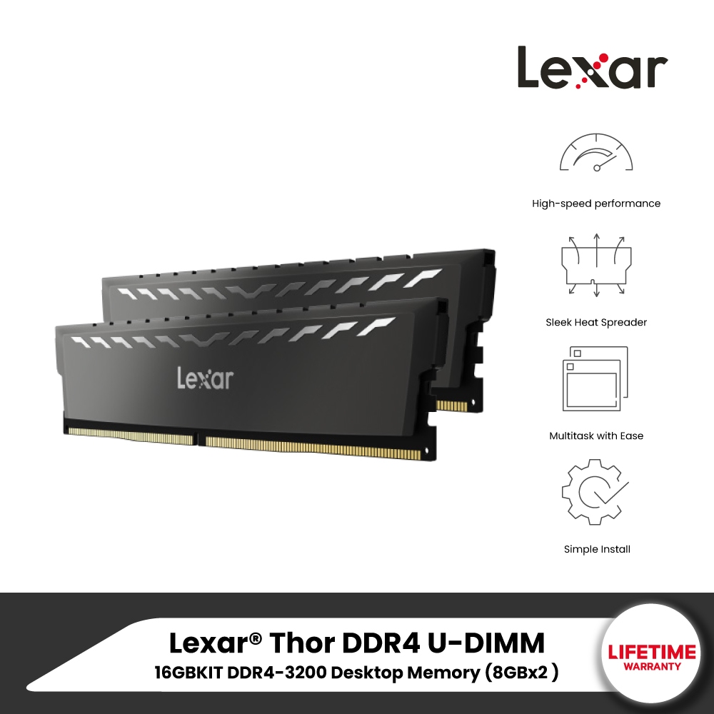 Lexar THOR 16GB KIT(8GBx2) DDR4/3200MHz CL16 U-DIMM Heatsink RAM PC แรมพีซี มีซิงค์ระบายความร้อน ...