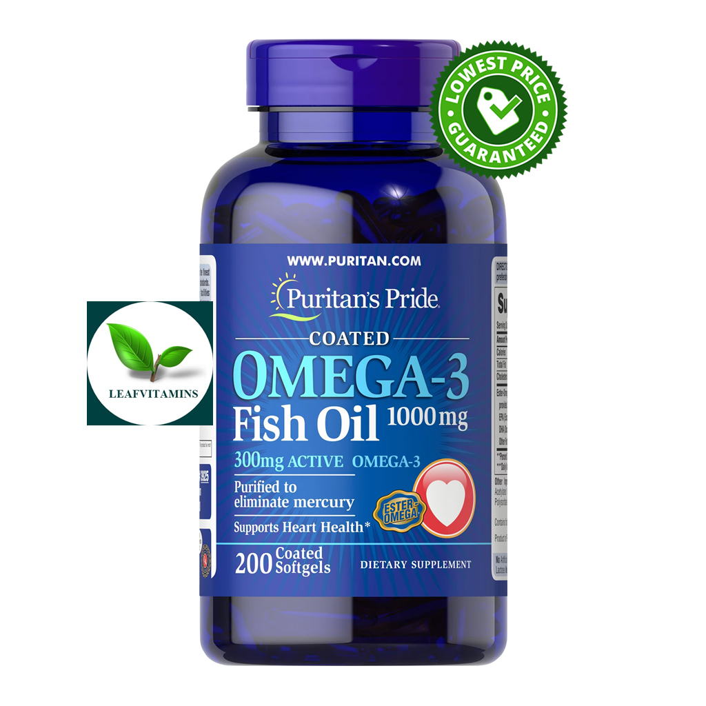 Puritan's Pride Omega-3 Fish Oil Coated 1000 mg / 200 Coated Softgels | Shopee Thailand