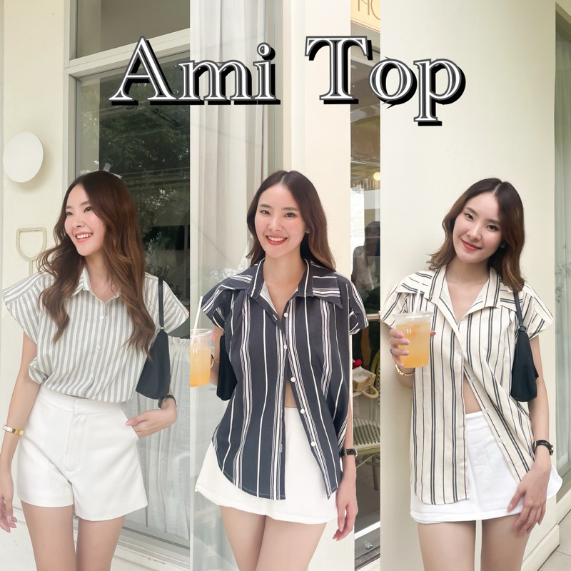 Ami top เชิ้ตผ้าฝ้าย เสื้อแขนกุด เสื้อแขนตัด | Shopee Thailand