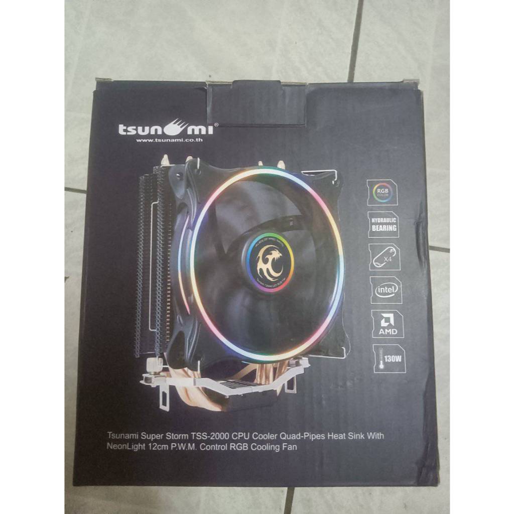 {มือ2}ซีพียูคูลเลอร์ Tsunami Super Storm RGB TSS-2000 130W CPU Cooler (4 HEAT PIPES + 12CM NEON ...