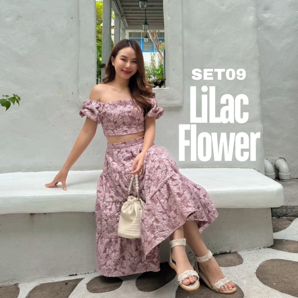 MyWay Brand : SET - Lilac Flower ชุดเซต เสื้อปาดไหล่ กระโปรงสีม่วง ...