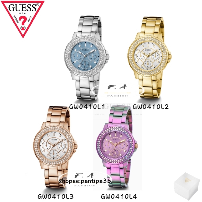 Guess ของแท้100% รายละเอียดคริสตัลประณีตสองแถว หน้าปัดมัลติฟังก์ชั่นที่ ...