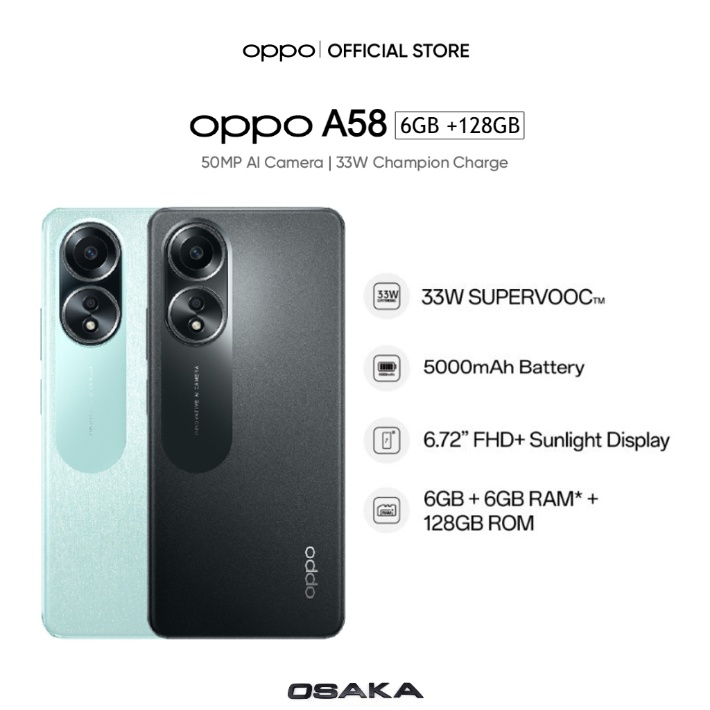 โปรโมชั่นส่วนลด OPPO A58 Ram 6+128GB หน้าจอ 6.72นิ้ว กล้อง 50MP+2MP ...