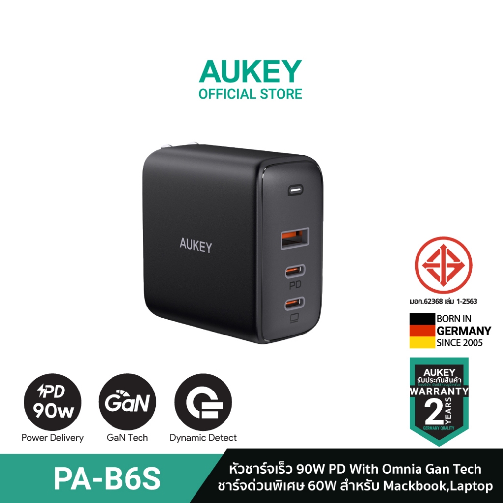 AUKEY PA-B6S หัวชาร์จเร็ว 90W Omnia Mix3 90W 3-Port Power Delivery 3.0 ...
