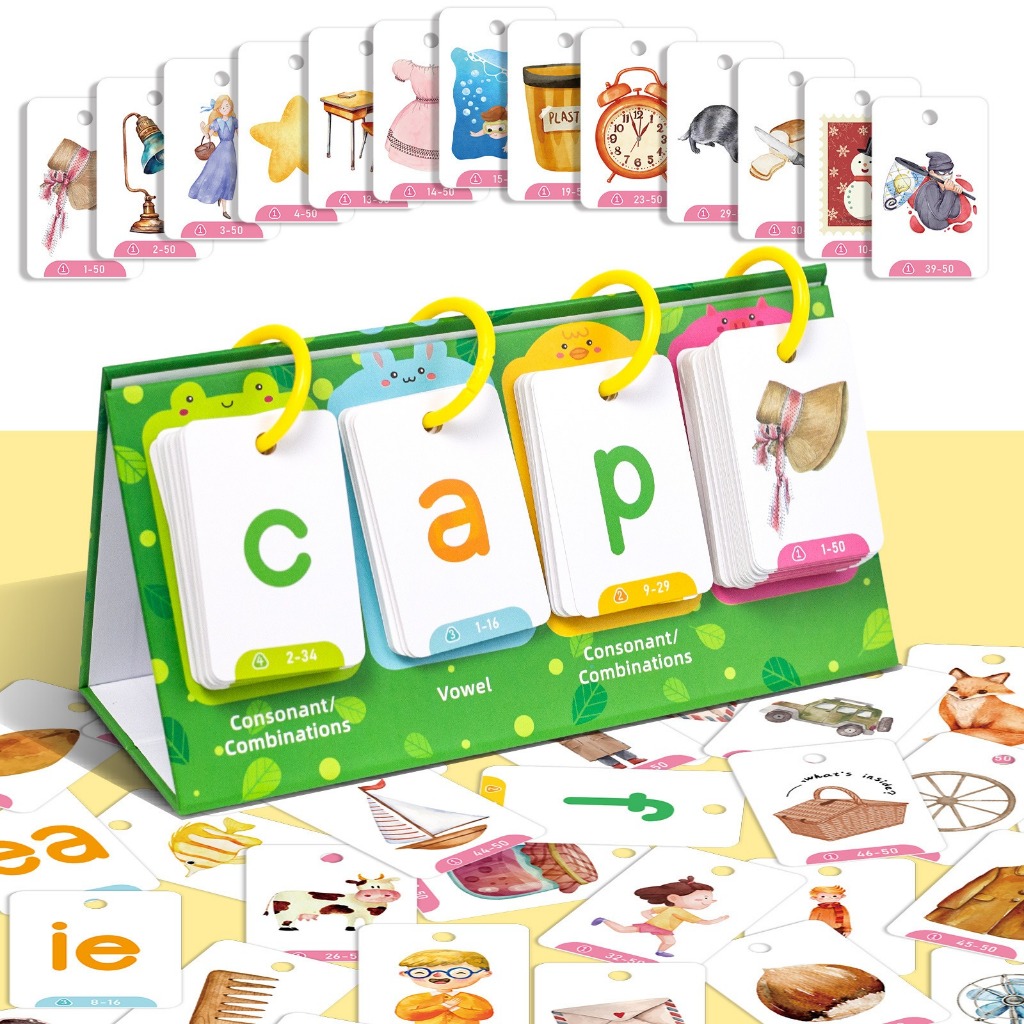 Children Learn Phonics Vowel Combinations Flashcards Double Side CVC ...