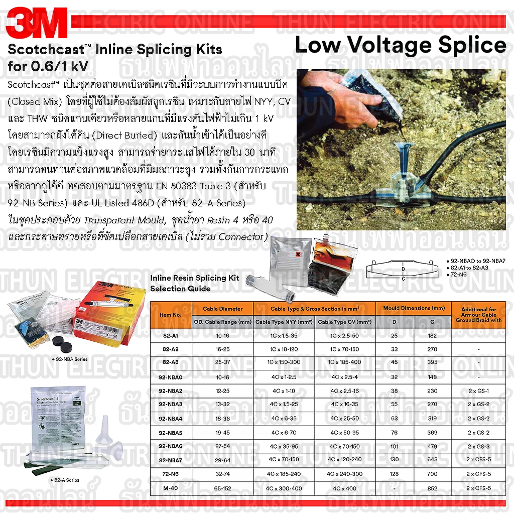 3M เรซิ่นเซ็ท Scotchcast Resin Splicing Kits ตัวเลือก 92-NBA0, 92-NBA2 ...
