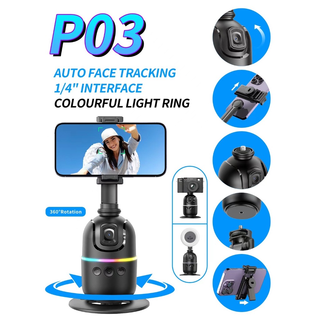 P03 ขาตั้งกล้อง ถ่ายภาพอัจฉริยะ Gimbal Selfie 360° Rotation Auto Face TRACKING 360° การติดตามใบ ...