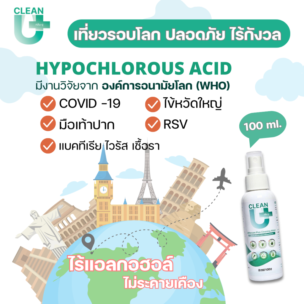*Food Grade* Clean-U Affercare Plus Cleaning water 100 ml Hypochlorous ...